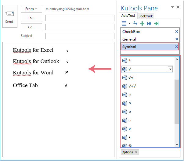 How to add check marks in emails in Outlook?