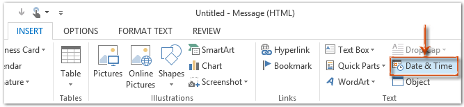 How to insert timestamp or current date and time in Outlook?