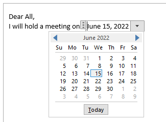 How to insert a date picker in emails in Outlook?