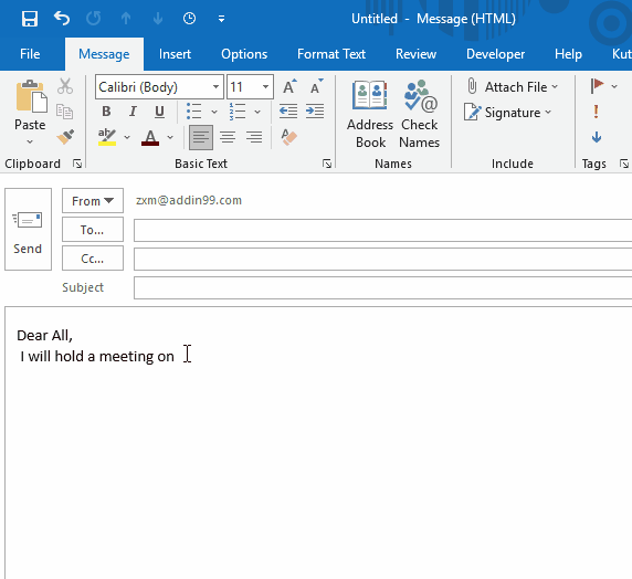 How to insert a date picker in emails in Outlook?