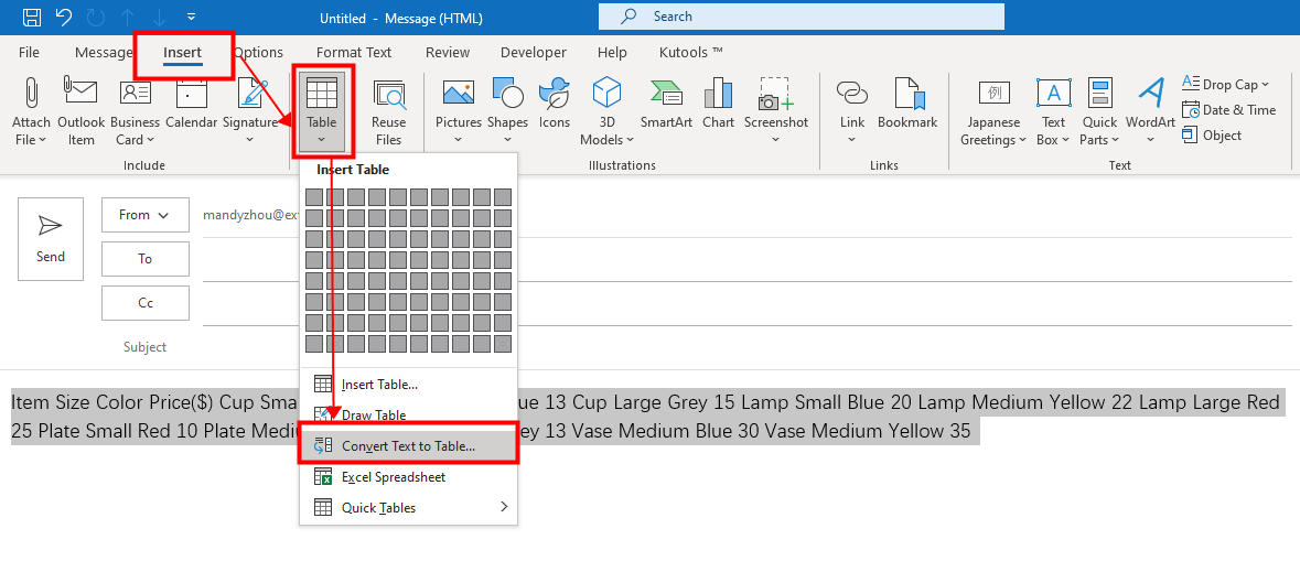 How To Insert And Format A Table In Email Template In Outlook 