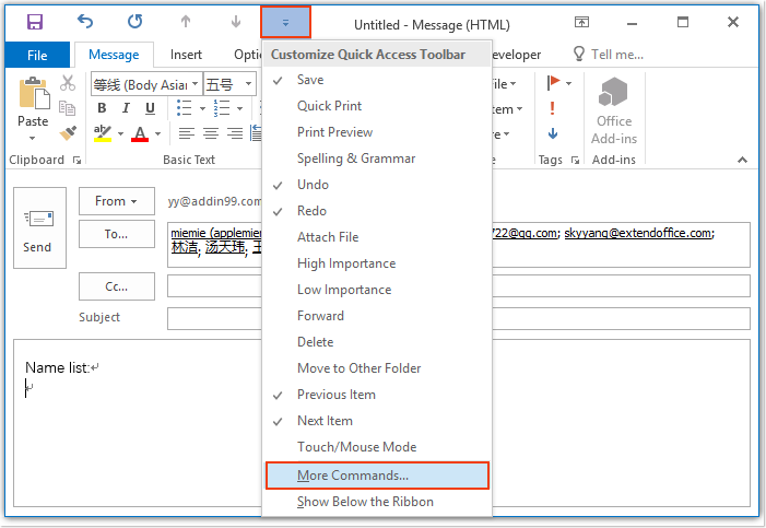 How to insert all recipient names to email body in Outlook?