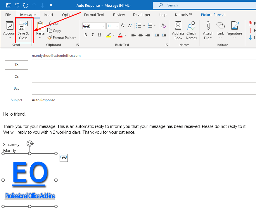 How to Insert Images to an Automatic Reply in Outlook?