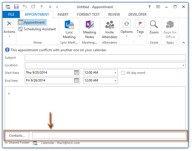 How to link contacts to appointments in Outlook?