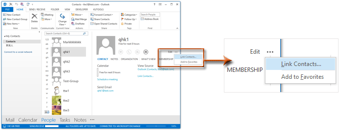How to link contacts to a specified contact in Outlook?