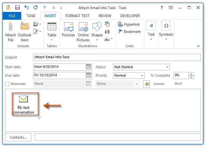How to link emails to a certain task in Outlook?
