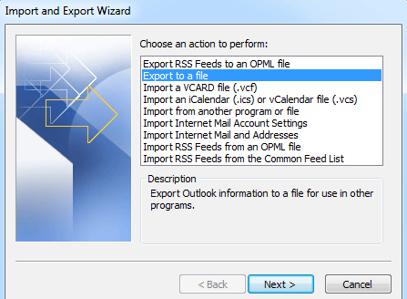 How to export a calendar from Outlook as a .pst file?