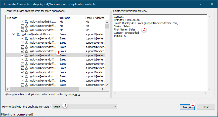 How to merge duplicate contacts in Outlook?