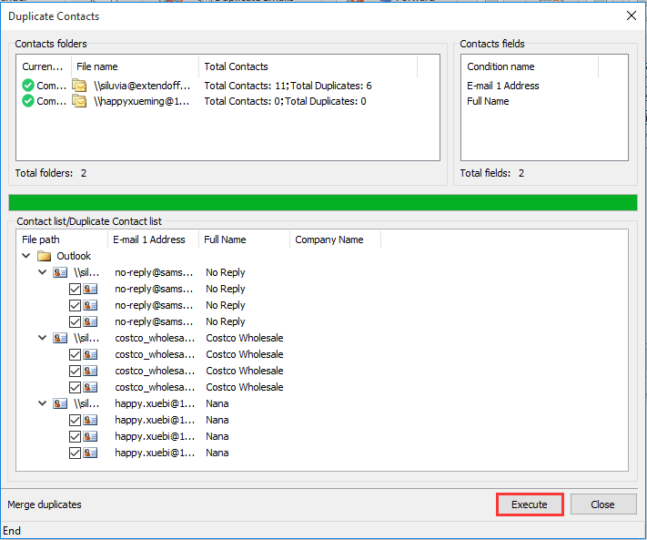 How to merge duplicate contacts in Outlook?