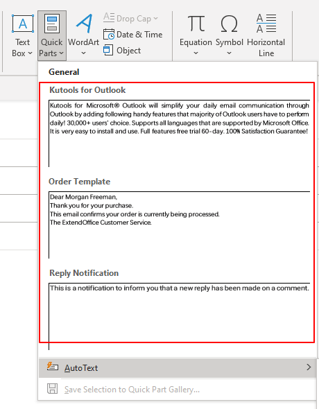 How to Modify or Delete Multiple Quick Parts and AutoText in Outlook?