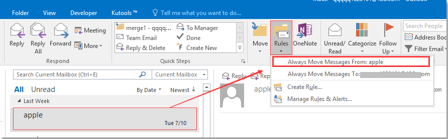 How to auto filter or move emails to a folder based on sender in Outlook?