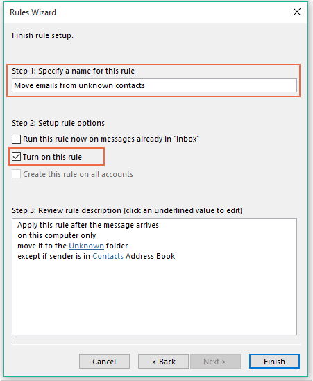 How to move emails from unknown senders to a specific folder in Outlook?
