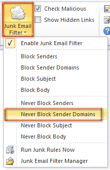 How to add sender domain to safe senders list in Outlook?
