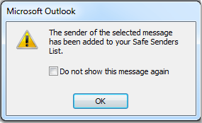 How to add sender domain to safe senders list in Outlook?