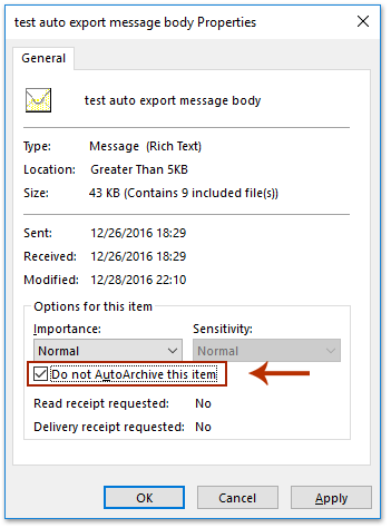 How to not auto archive items in an Outlook folder?