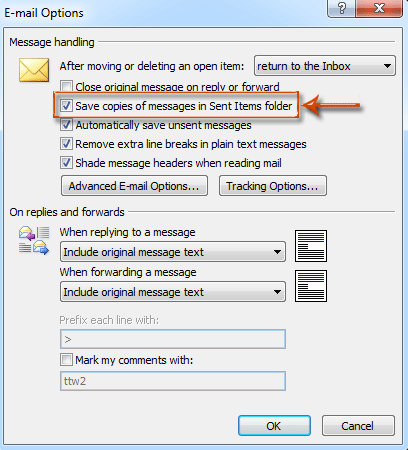 How to do not save copies of all sent items in Outlook?