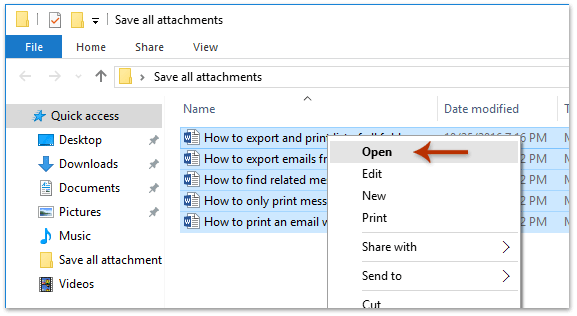 How to open all attachments in bulk in Outlook?