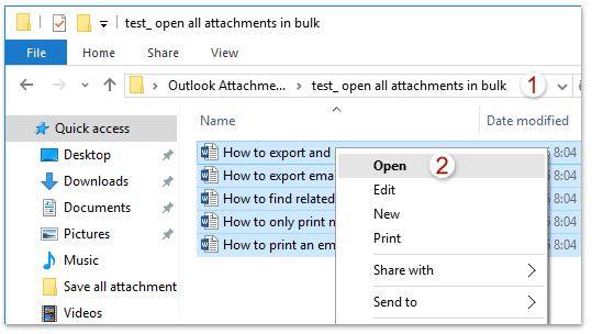 How to open all attachments in bulk in Outlook?