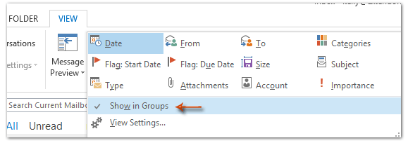 How to enable and disable "Show in Groups" in Outlook?
