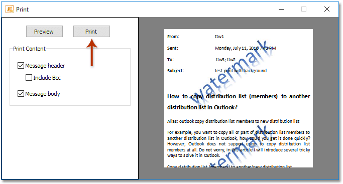 How to print an email including background image/color in Outlook?