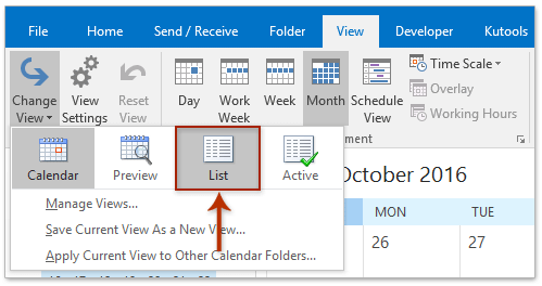 How to print an Outlook calendar in a list form?