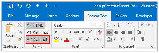 How to print the list of attachment names in an Outlook email?