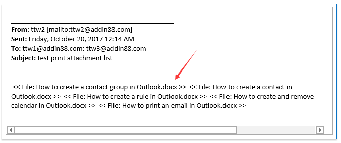 How to print the list of attachment names in an Outlook email?