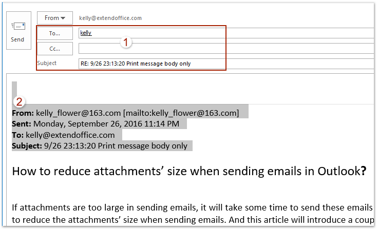 How to print email body only without header and username in Outlook?