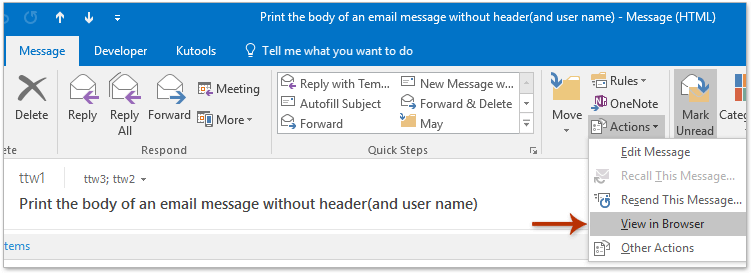 How to print email body only without header and username in Outlook?