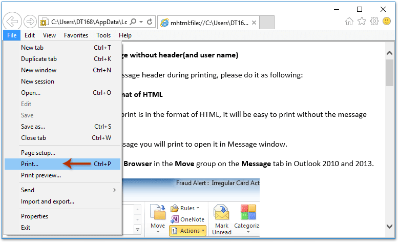 How To Print Email Body Only Without Header And Username In Outlook 