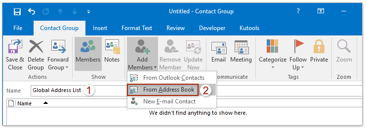 How to print global address list (address book) in Outlook?