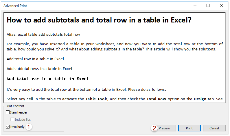 How to print emails in landscape/portrait (by default) in Outlook?