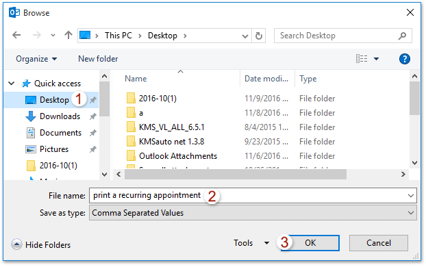 How to print a list of one Outlook recurring appointment?