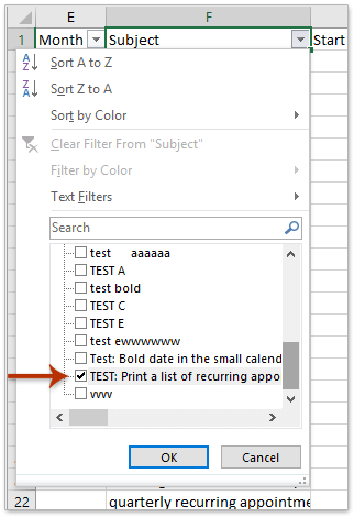 How to print a list of one Outlook recurring appointment?