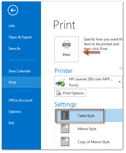 How to print reminder list in a certain calendar in Outlook?