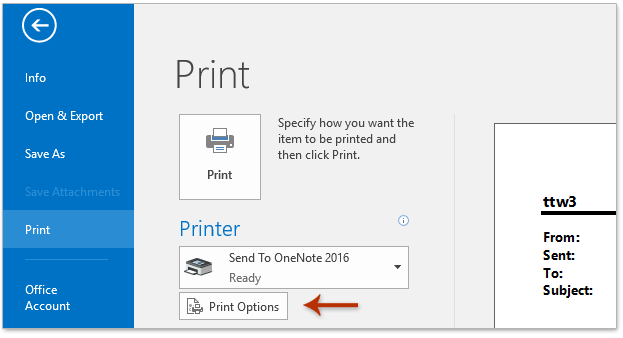 How to remove username from top header when printing emails in Outlook?
