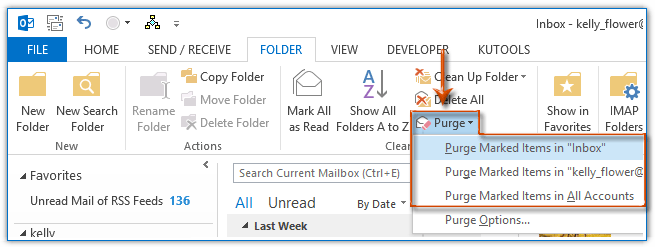 How to hide or purge IMAP messages marked for deletion in Outlook?