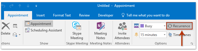 How to create a recurring appointment to occur every weekday in Outlook?