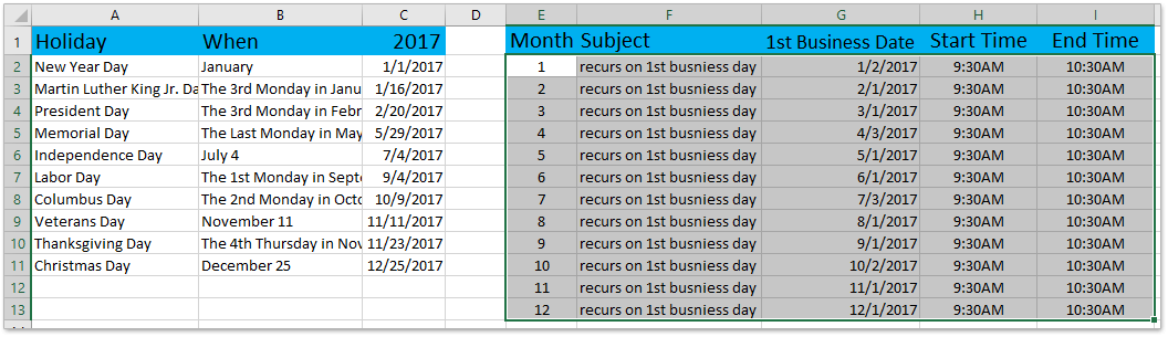 How to schedule recurring appointment on first business day of every ...