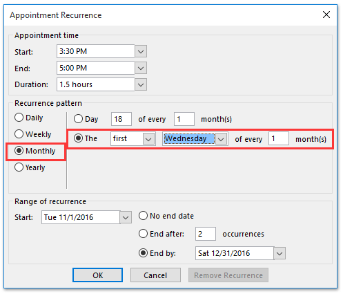 How to create a recurring meeting on 1st and 3rd Wednesday of every month?