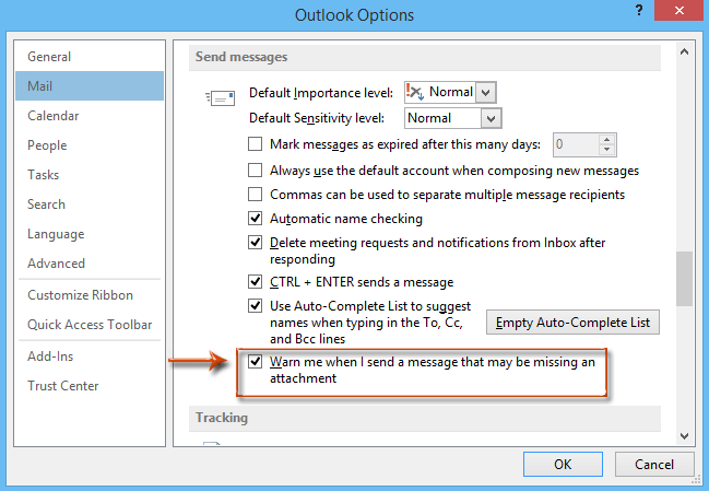 Outlook: Auto reminder when forgetting attachments in messages