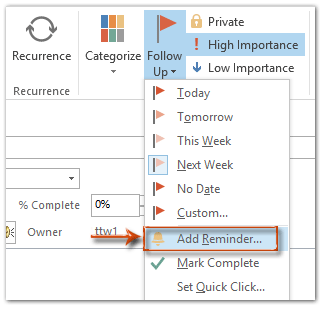 How to set reminders on tasks (with due dates) in Outlook?