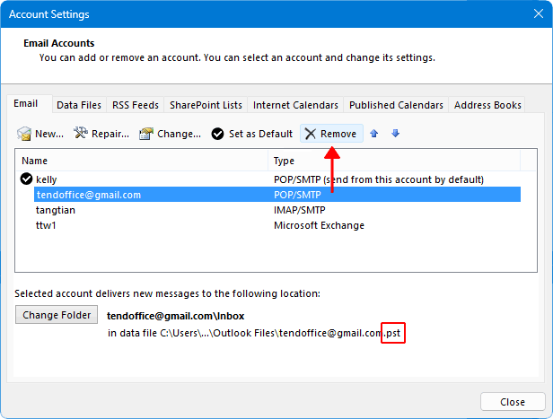 How to remove an account but keep its emails in Outlook?