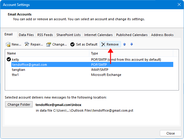 How to remove an account but keep its emails in Outlook?