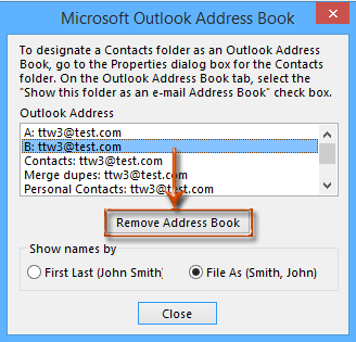 How to remove address books in Outlook?