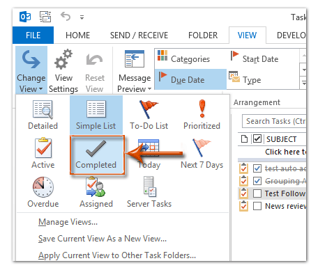 How to hide or remove completed tasks in Outlook?