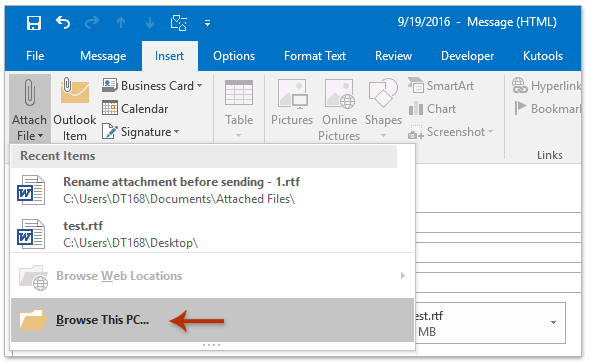 How to rename attachments before sending in Outlook?