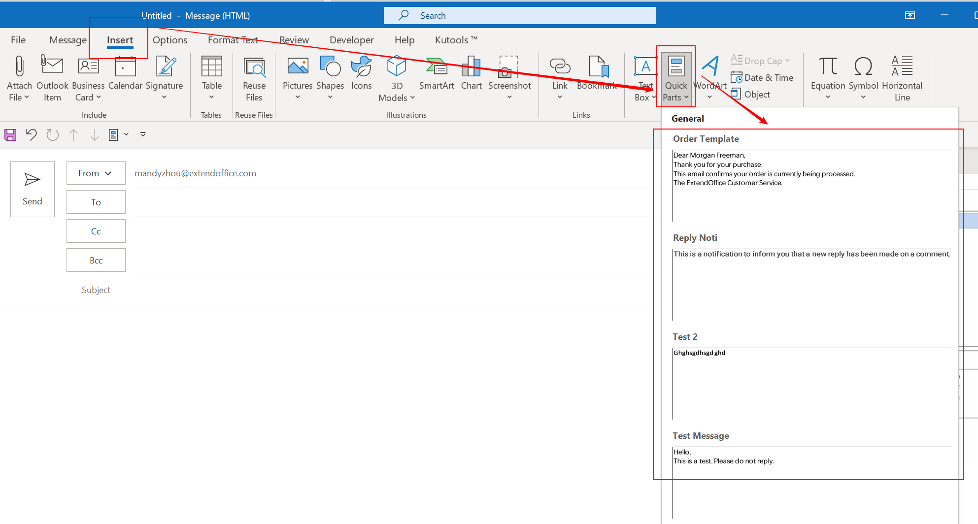 How to Rename and Edit Quick Parts Entries in Outlook?
