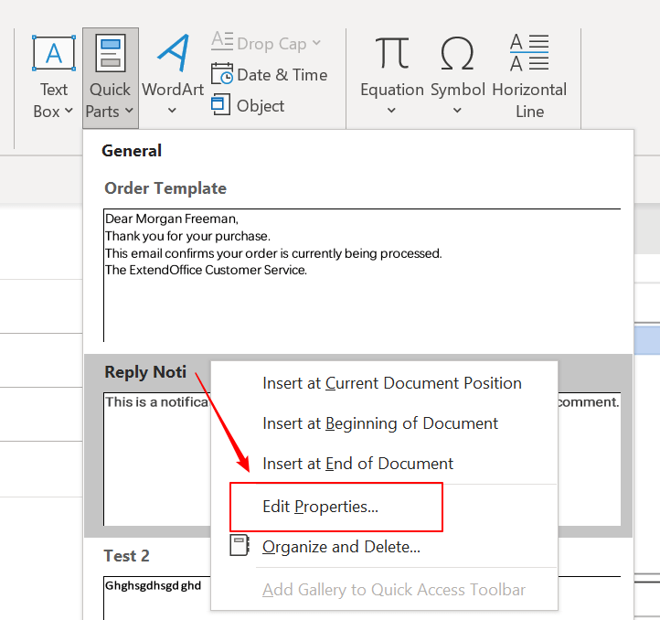 How to Rename and Edit Quick Parts Entries in Outlook?