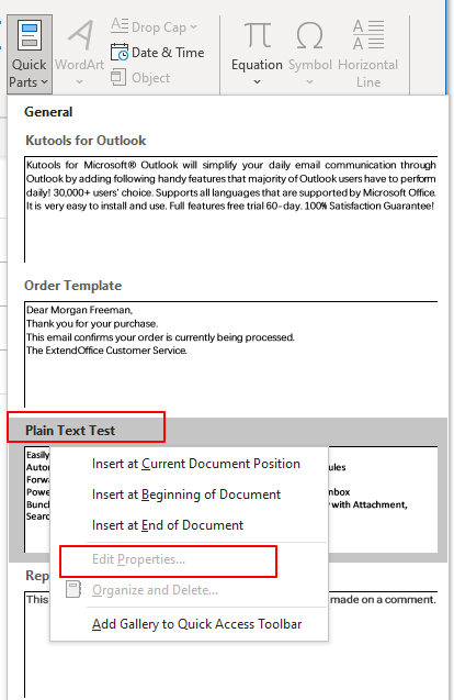 How to Rename and Edit Quick Parts Entries in Outlook?